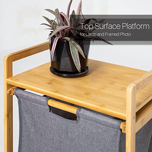 MoNiBloom Bamboo Organizer Clothing Storage Shelf with 4 Part Compartment Sorter Baskets Fabric Removable Clothes Drawers for Bedroom Laundry Living Room, Grey