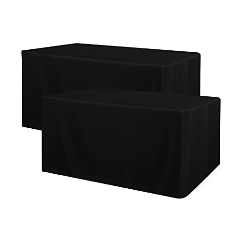 Obstal 2 Pack Black Tablecloth Fitted Table Clothes for 6 Foot Rectangle Tables - Water Resistant Washable Fabric Polyester Rectangle Table Cover for Outdoor/Indoor Uses(72L x 30W x 30H Inches, Black)