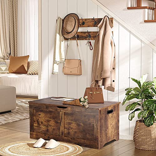 Timberer 39.4" Storage Chest, Wooden Storage Bench, Lift Top Toy Chest with 2 Safety Hinges, Large Toy Box, Entryway Bench for Living Room, Bedroom, Rustic Brown