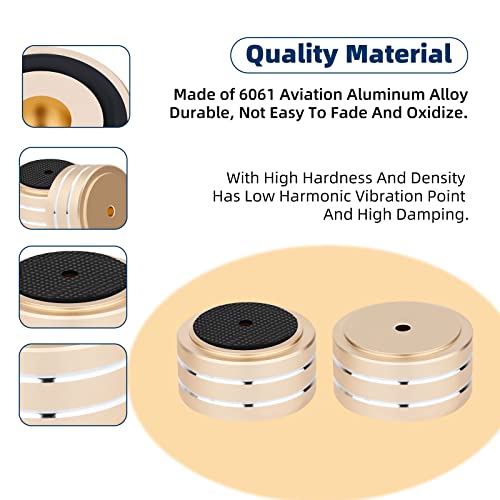 Monosaudio 4Pcs Speaker Isolation Feet Turntable Feet 40x20mm Turntable Audio Isolation feet Replacement with Non-Slip Rubber Rings for Speakers,Amps,Subwoofers,Home Theater,Turntable(Rose Gold)
