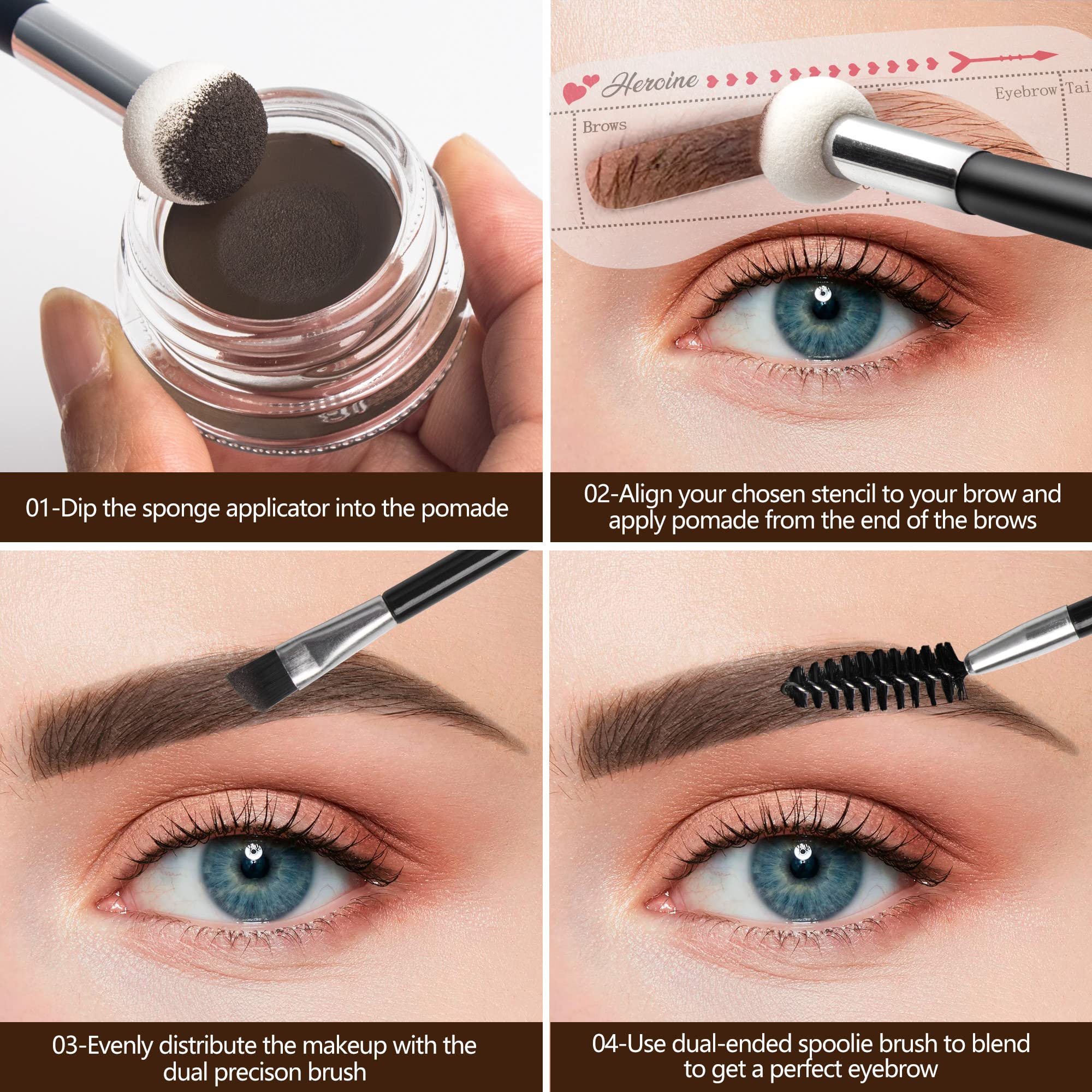 Eyebrow Stamp and Eyebrow Stencil kit, Brows Stamp with 20Pc Brow Stencils, Long Lasting and Waterproof Eye Brow Pomade Makeup (Auburn)