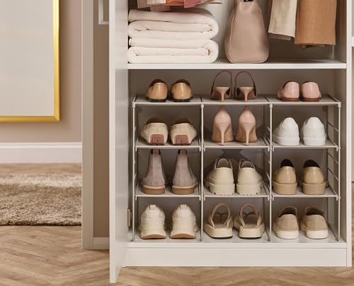 Joseph Joseph Level Adjustable Tier Free Standing Shoe Rack Organizer storage, Durable Shelves and Sturdy Steel Frame, holds 12 pairs