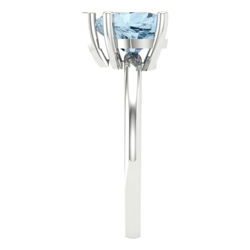 Clara Pucci 2.0 ct Heart Cut Solitaire Natural Aquamarine 5-Prong Engagement Bridal Promise Anniversary Ring 18K White Gold Size 3.75