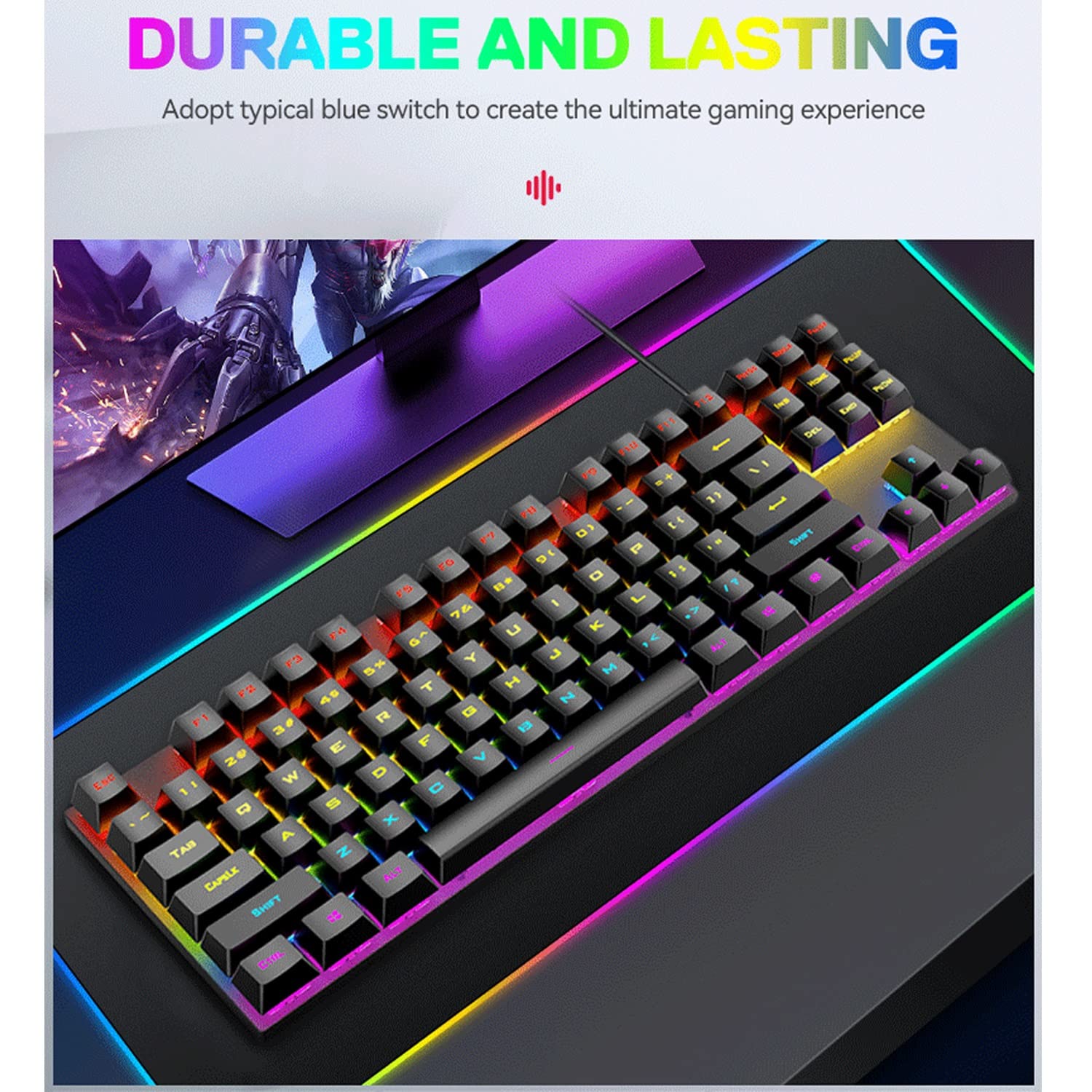 EXHNLE 87 Keys Gaming Keyboard, Mechanical Keyboard RGB Backlit Compact Keyboard with 87 Key Computer PC Gaming Keyboard for PC/Laptop
