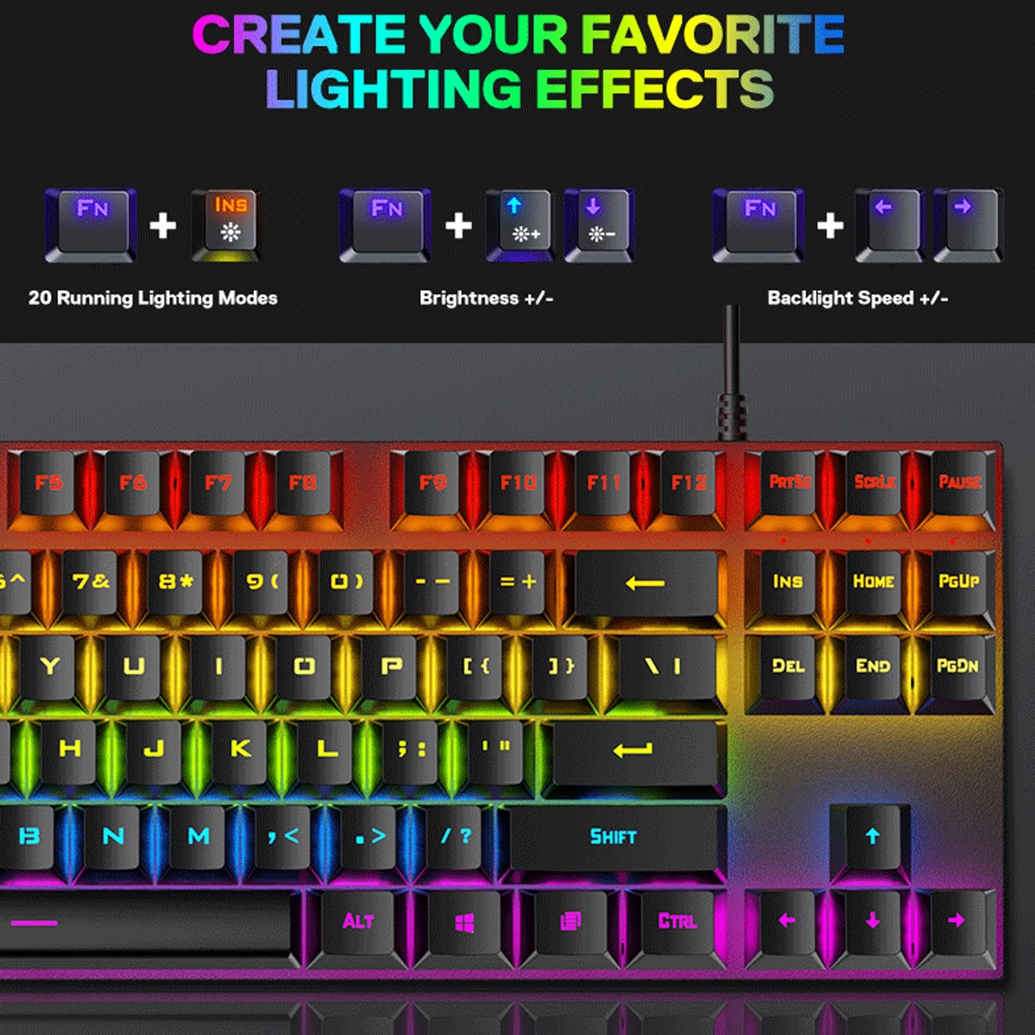 EXHNLE 87 Keys Gaming Keyboard, Mechanical Keyboard RGB Backlit Compact Keyboard with Gaming Mouse, USB Wired Set for PC Gamer Laptop Work