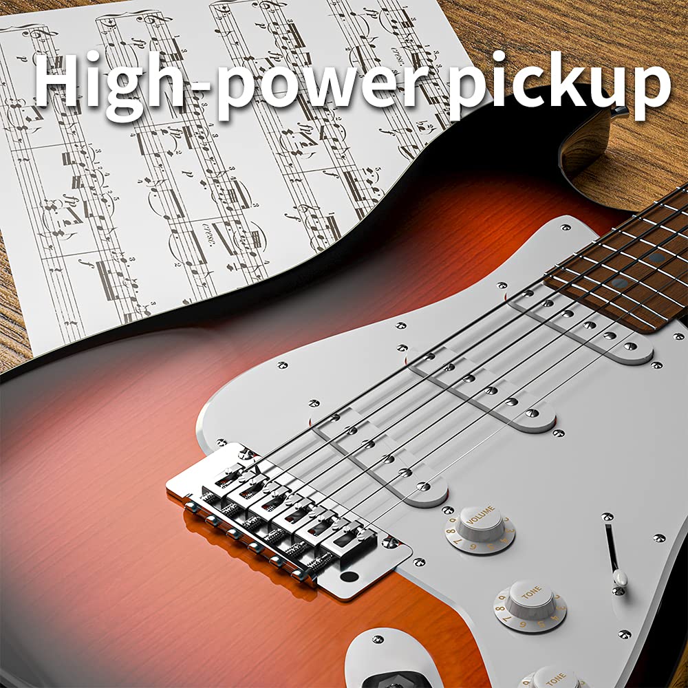 CNBLUE 39 Inch Electric Guitar, 4/4 Full Size Beginners Electric Guitar, Three Pickups & Three Tone Control with Soft Case Gig Bag (Sunburst)