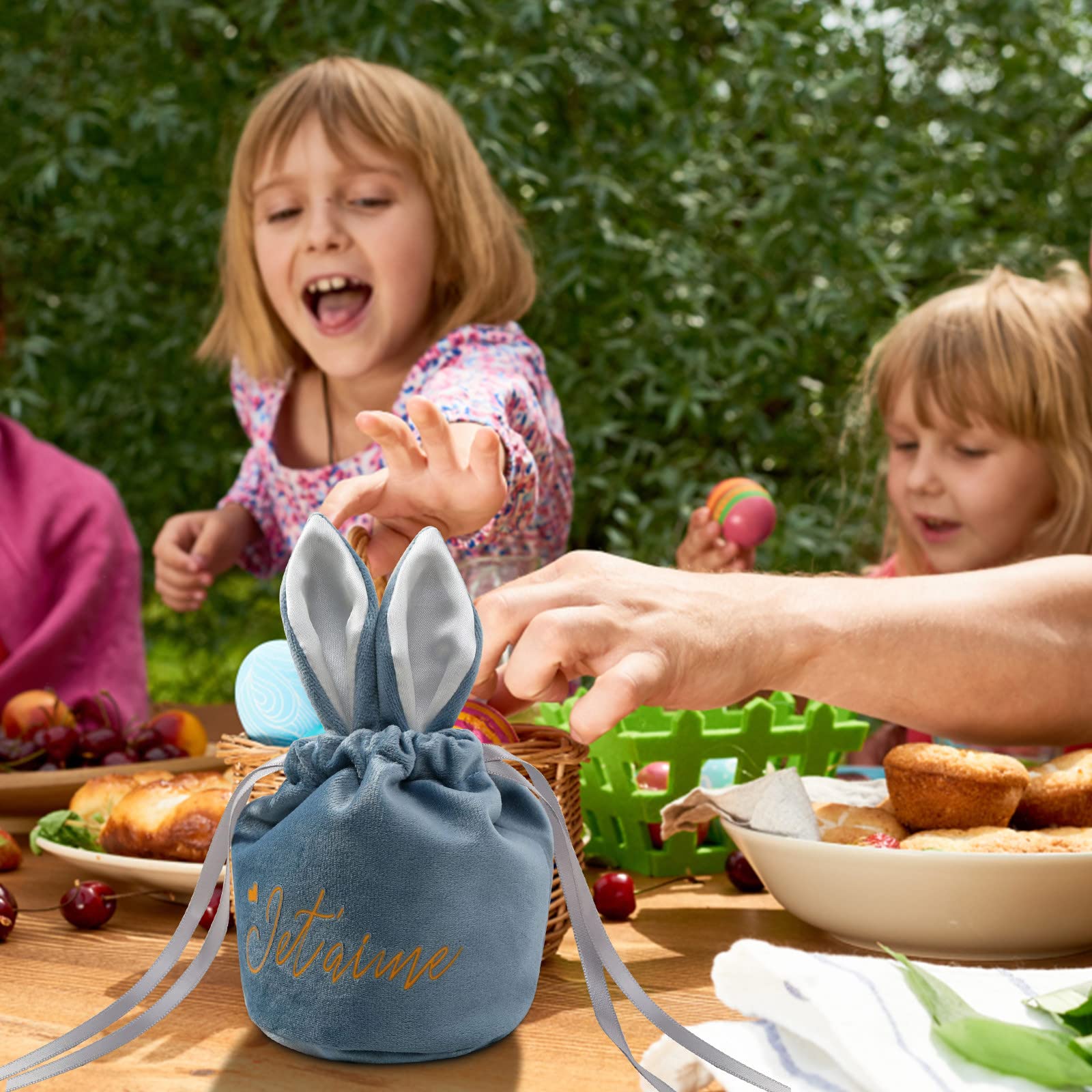 Easter Bunny Bags Easter Egg Basket for Kids, Rabbit Ears Bags Cloth Personalized Candy Egg Bags Rabbit Buckets Gifts Eggs Hunt Basket Bags for Easter Decoration (mixed-3Pcs)