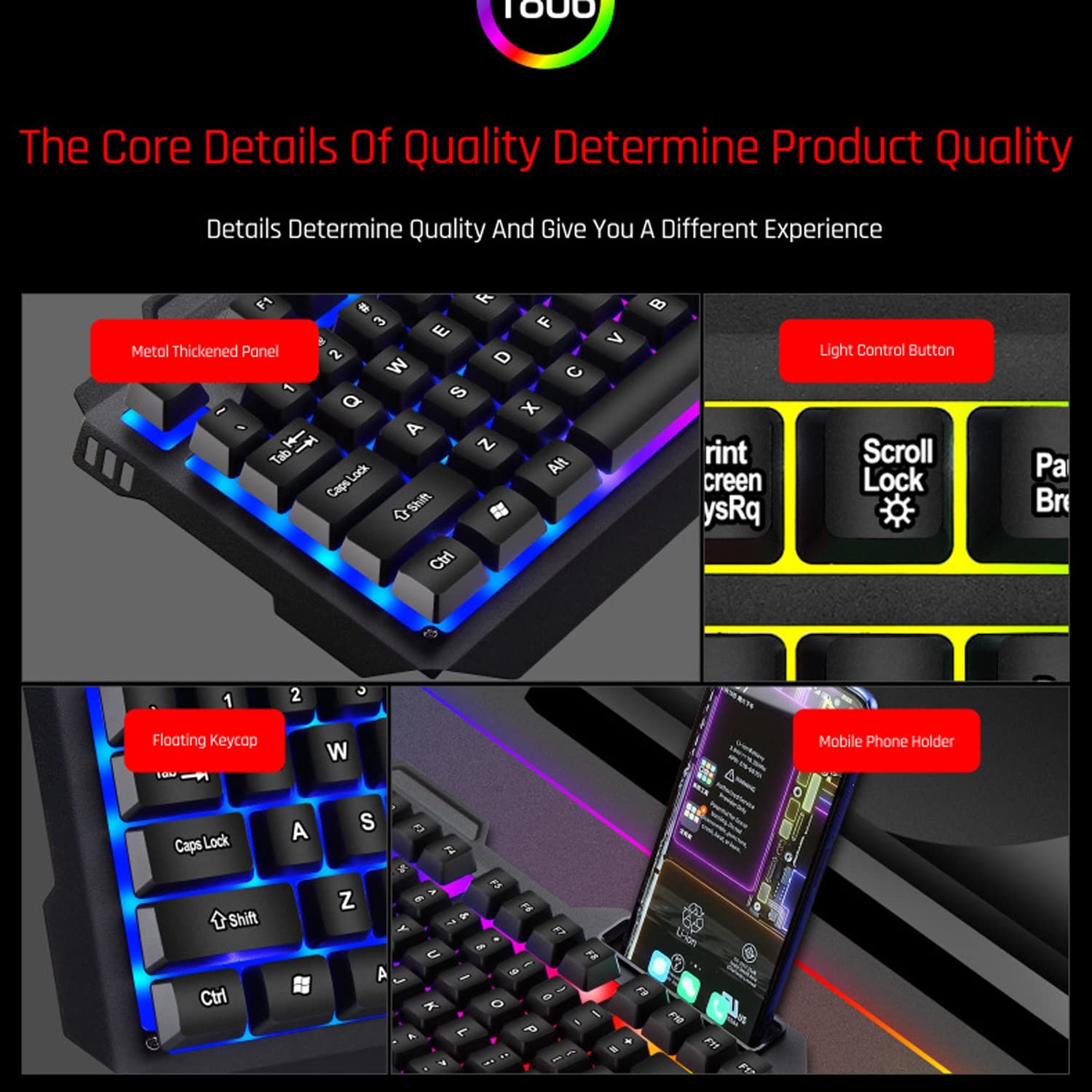 EXHNLE Gaming Keyboard and Mouse Set, LED Backlit Mechanical Feel Business Office Keyboard, with 104 Key Computer PC Gaming Keyboard for PC/Laptop