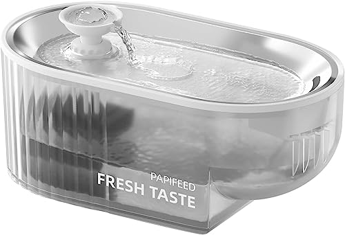 PAPIFEED Cat Water Fountain with 304 Stainless Steel, 84oz/2.5L Large Dog Water Dispenser with LED Light & Emergency Water Storage, Ultra Quiet Water Bowl for Cats, Dogs, Multiple Pets (3 Filters)