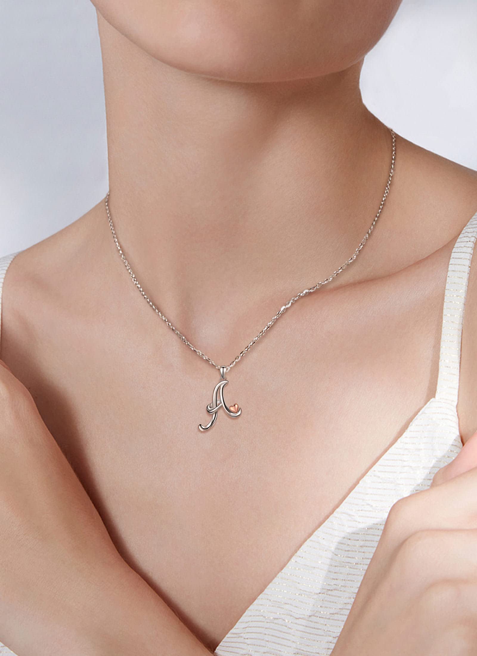 CELESTIA Gifts for Women Sterling Silver Initial Necklaces for Women Letter Pendant A Monogram Necklaces Alphabet Heart Initial Jewelry