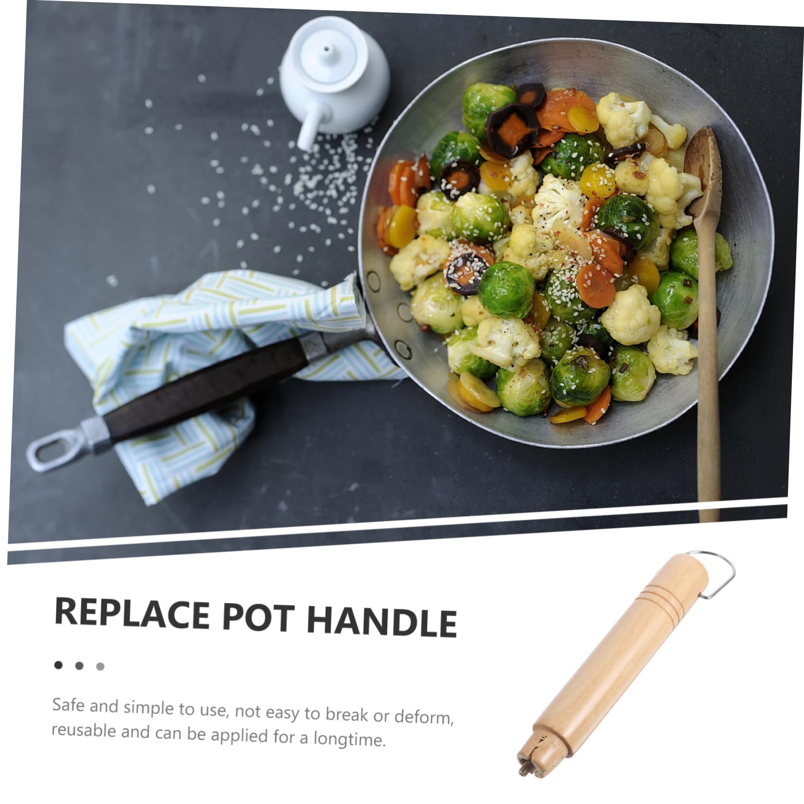 Pot Handle Pan Handle Grip Fry Grip Handle Cookware Supplies Pot Grip Replacement Pot Holder Pan Handles Frying Pan Handle Wooden Anti-scalding Pan Stainless Steel
