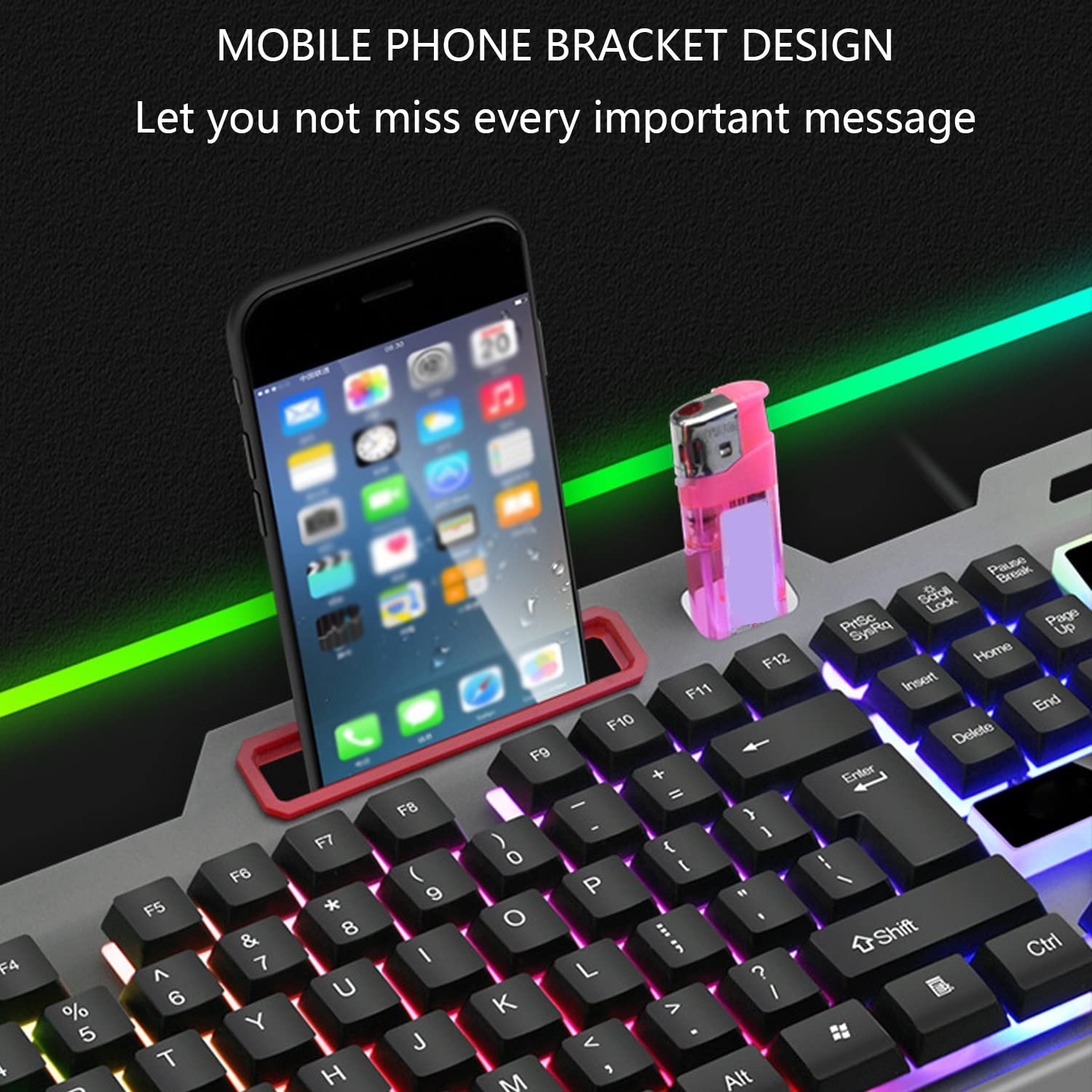 EXHNLE Gaming Keyboard and Mouse Combo, Gaming Keyboard RGB LED Rainbow Backlit, USB Wired Keyboard, with 104 Key Computer PC Gaming Keyboard for PC/Laptop (Color : Black)