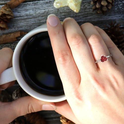 Clara Pucci 2.0 ct Heart Cut Solitaire Natural VVS1 Red Garnet 5-Prong Engagement Bridal Promise Anniversary Ring 18K White Gold Size 11
