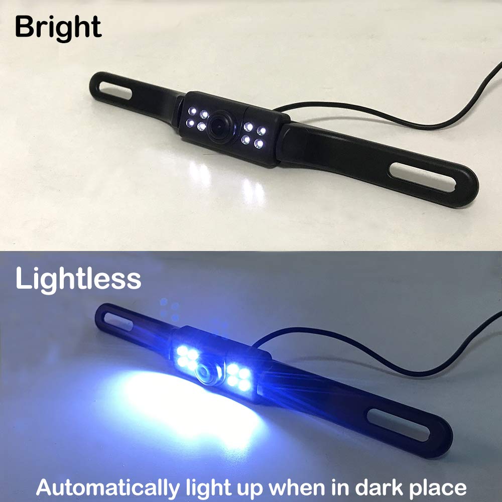 Car Backup Camera License Plate Mount Multifunctional Front/Rear View PAL/NTSC Grid Lines ON/Off Button Switch 7 LED Automatic Night Vision Style DC 12-24V 170 Degree