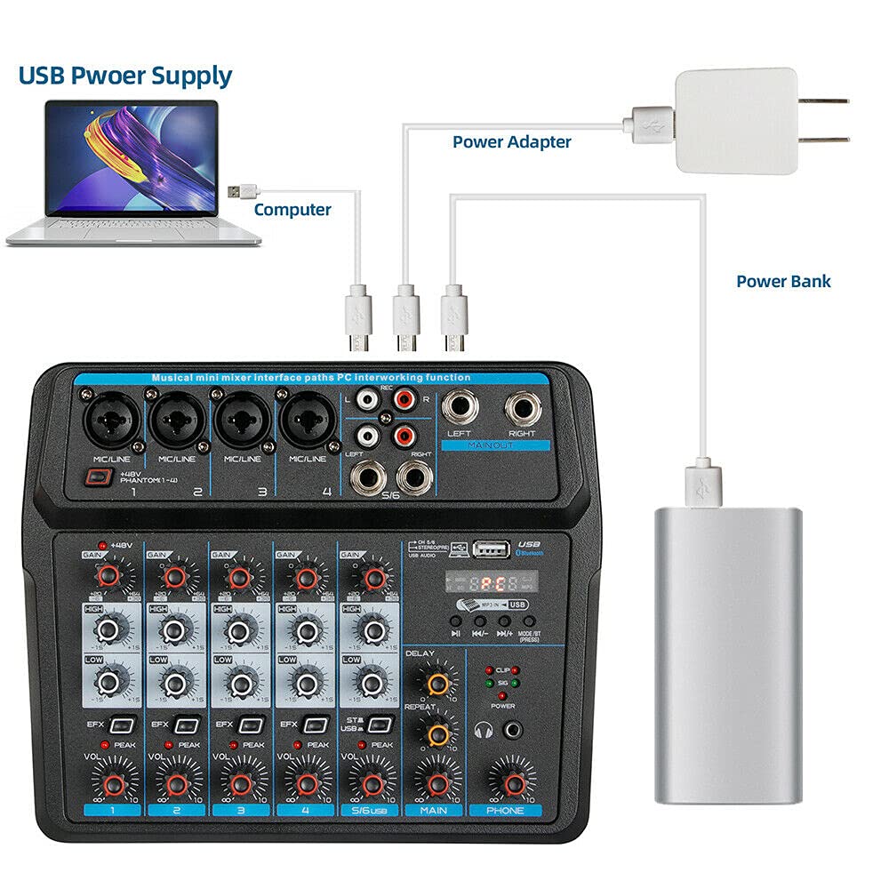 CNCEST Professional Live Mixing Studio Audio Sound Mixer Console USB Audio110V(6 Channel), black