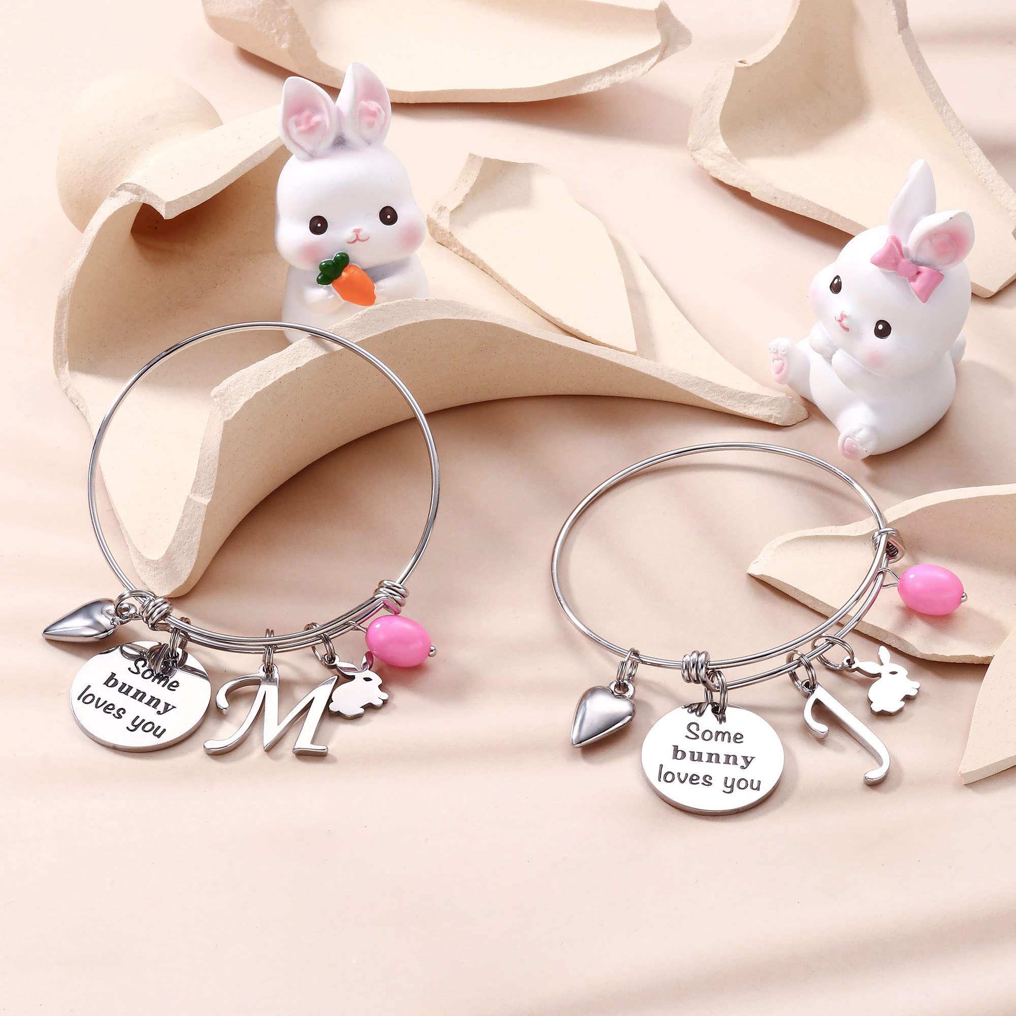 Easter Gifts Bunny Braclets for Women, Dainty Stainless Steel Rabbit Bracelets Adjustable Letter Initial Charm Bracelets Easter Bunny Bracelets Easter Gifts for Women Jewelry(N)
