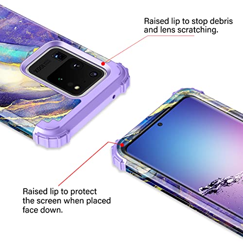 Rancase Compatible with Galaxy S20 Ultra Case,Three Layer Heavy Duty Shockproof Protection Hard Plastic Bumper +Soft Silicone Rubber Protective Case for Samsung Galaxy S20 Ultra 6.9 inch,Purple