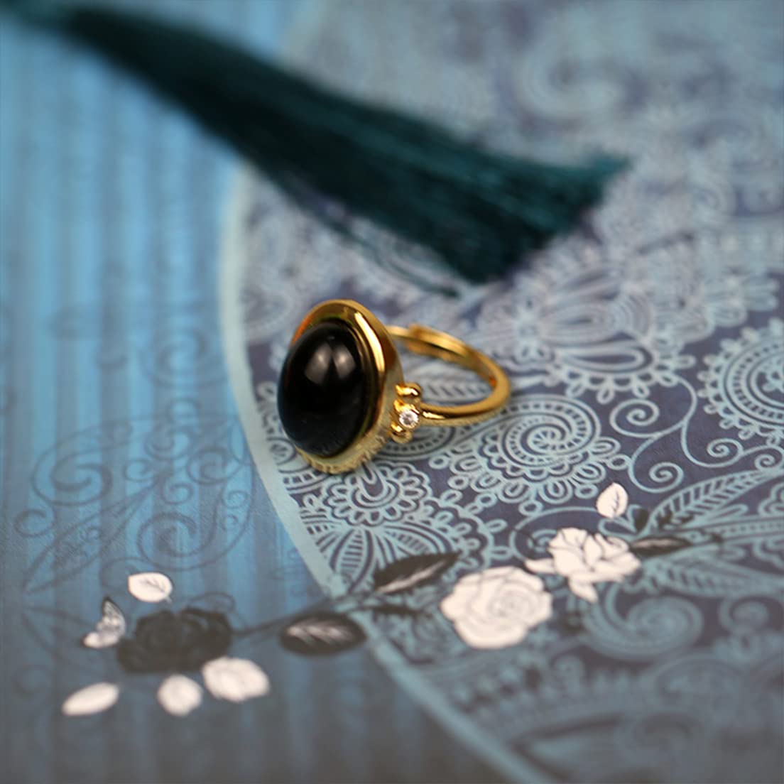 DALEGEM Natural Oval Agate Onyx Stone Ring,14K Gold Real Genuine Crystal Quartz Gemstone Stone Ring Jewelry (Stone_A, Adjustable)