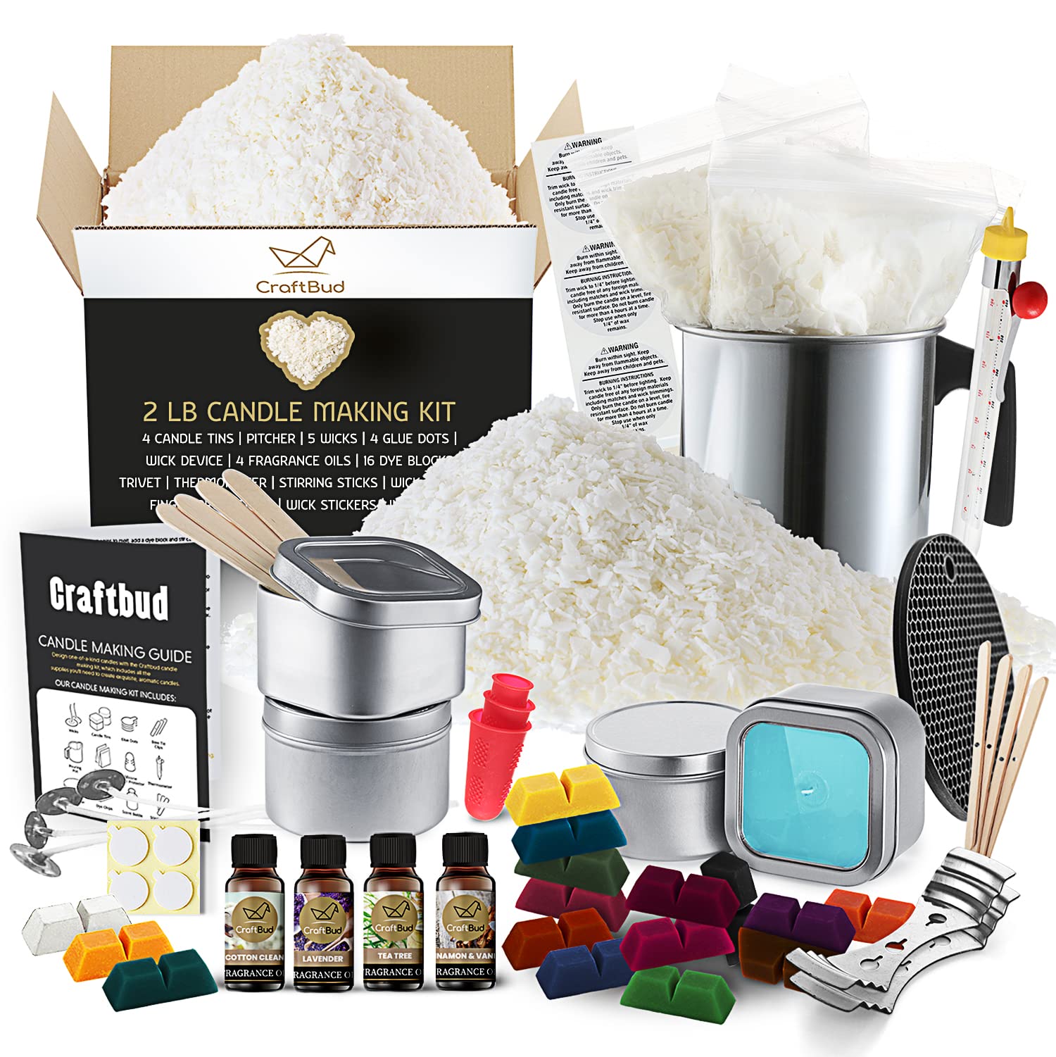 CraftBud Candle Making Kit - 56 Pieces Soy Candle Making Kit - Complete Candle Maker Kit - Best Candle Maker Kit for Adults and Beginners - Candle Kit with 16 Colors