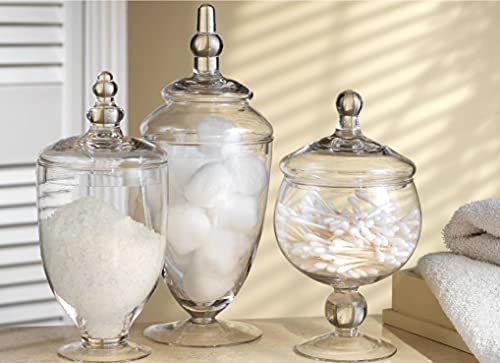 Glaver's Apothecary Jars With Lids, Set Of 3 Candy Jars, Countertop Canister, Glass Décor, Restroom Accessories, Buffet Décor, For all your Vanity Storage and much more