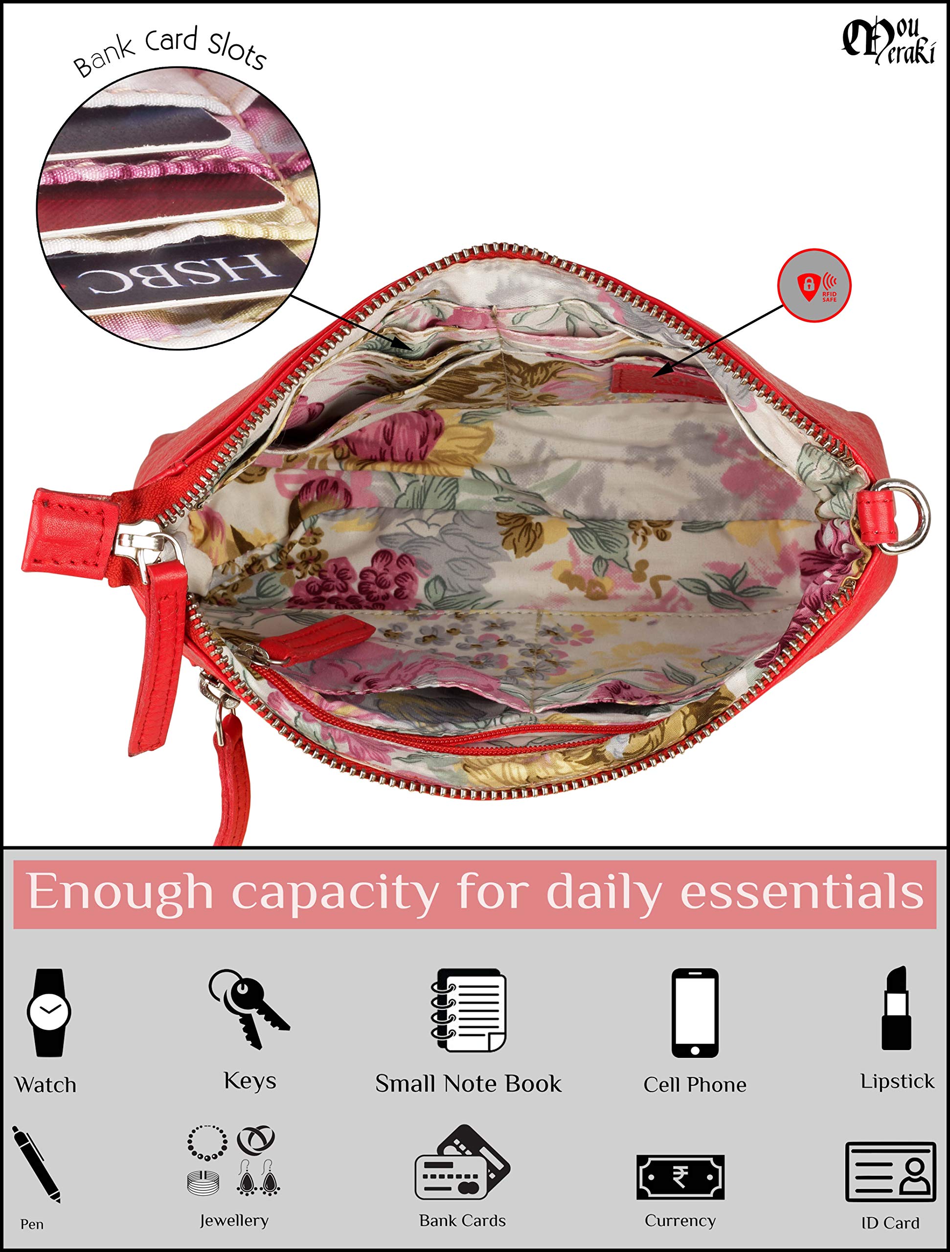 Mou Meraki Genuine Leather Crossbody Purse and Handbags - Crossover Bag Over the Shoulder Women