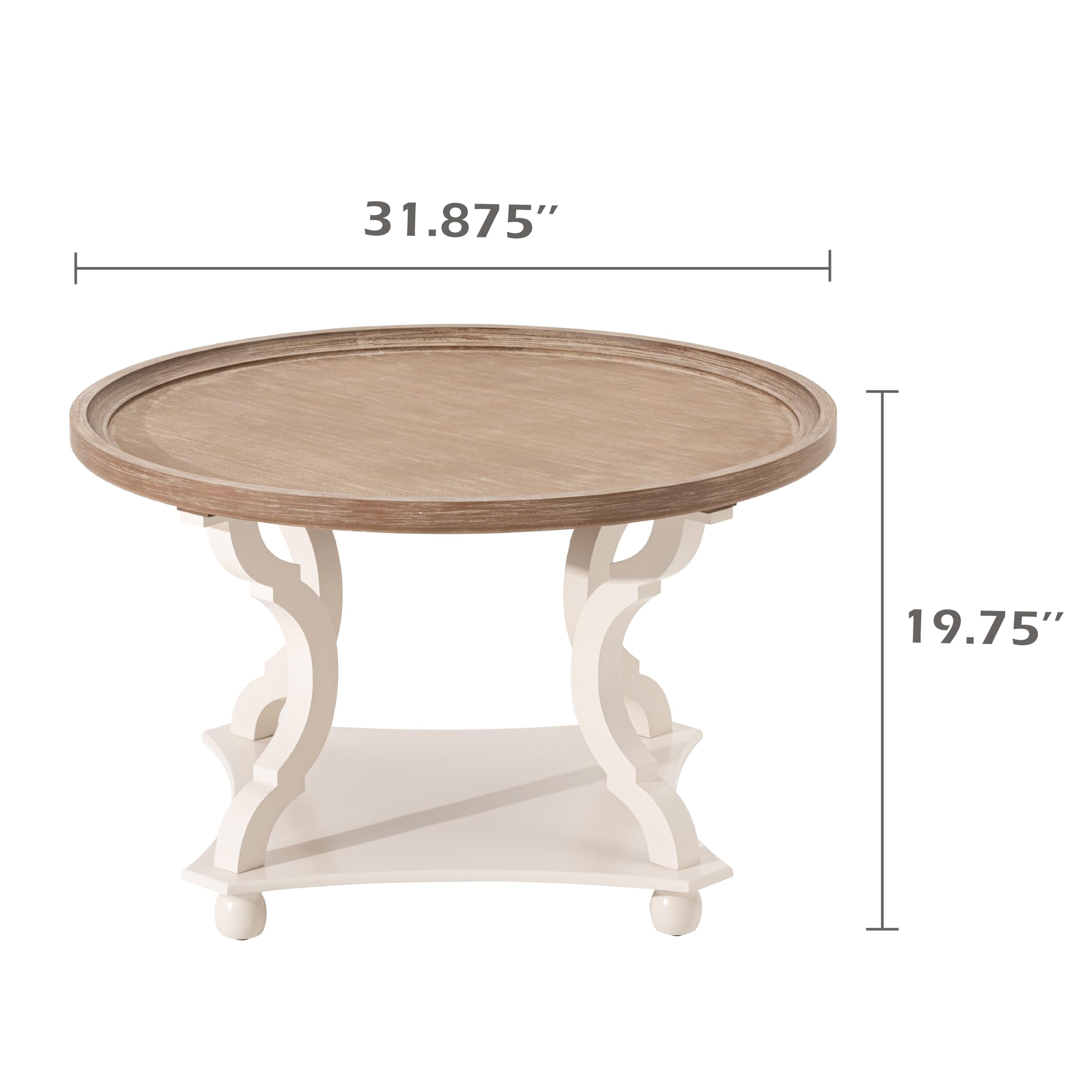 COZAYH Round Farmhouse Coffee Table with Handmade Finishes, Wood Tray Top Rustic Coffee Table for Added Thickness, Accent Table with Storage for Living,White 32βX32βX20β