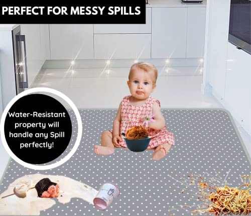 Splat Mat for Under High Chair - Splash Mat | Large 51" x 46" Size | Washable & Water Resistant | Avoid Messes | Multiple Uses | Easy to Wipe | Quick Drying - Comes w/ Carrying case for Floor & Table