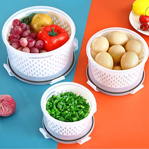 Fresh Fruit Vegetable Container, 3-in-1 Versatile BPA-free Plastic Grocery Storage With Vents Partitioned Storage Container For Fresh Berry Lettuce Storage (Small)