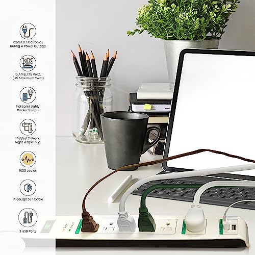 GoGreen Power GG-16326USB 6 Outlet Surge Protector with 2 USB Ports, White, 6 ft Cord