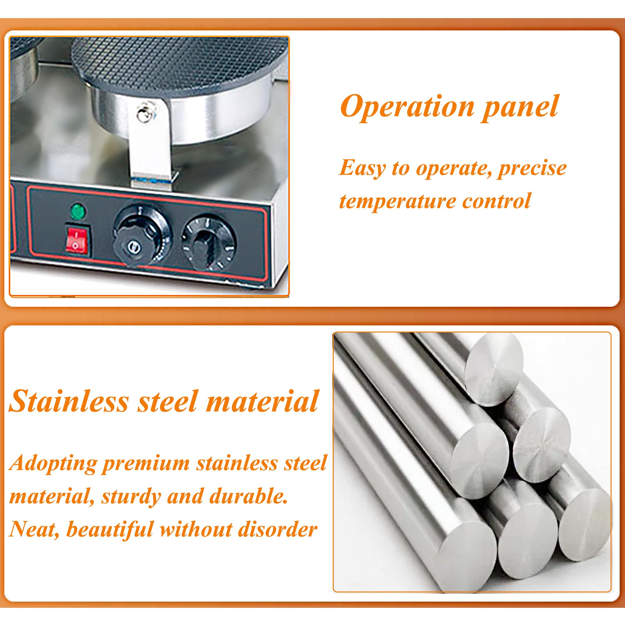 HQHAOTWU Ice Cream Cone Maker Electric Ice Cream Cone Waffle Maker Machine Nonstick Ice Cream Waffle Roll Maker Stainless Steel Egg Roll Maker Waffle Cone Machine Time Control Double Head 110V