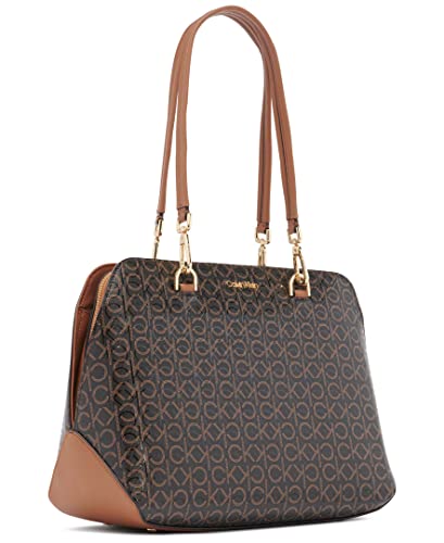 Calvin Klein Lucy Triple Compartment Tote, Brown/Khaki/Caramel Embossed