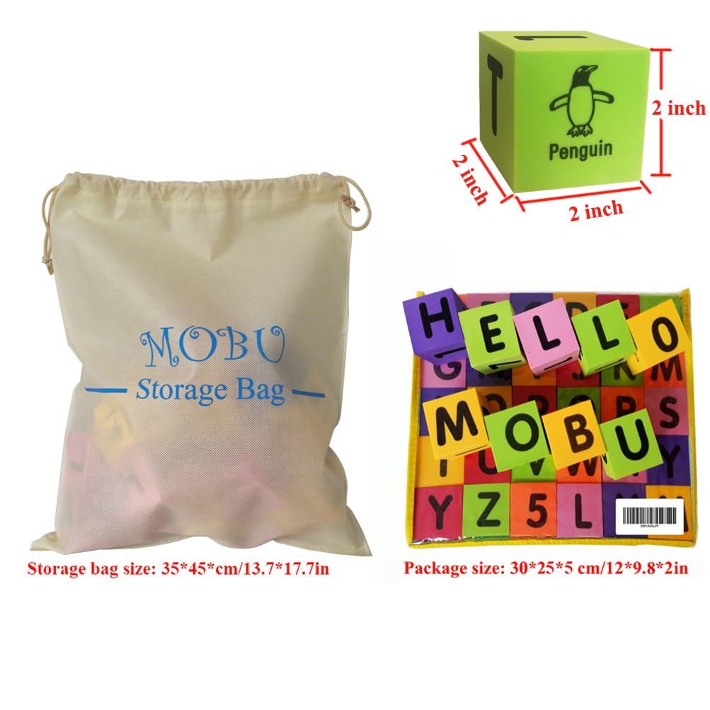 MOBU Foam Building Blocks for Toddlers,30 pcs Alphabet Blocks with Storage Bag,Learning Letter ABC, Numbers 0-9, Stacking Blocks for Kids