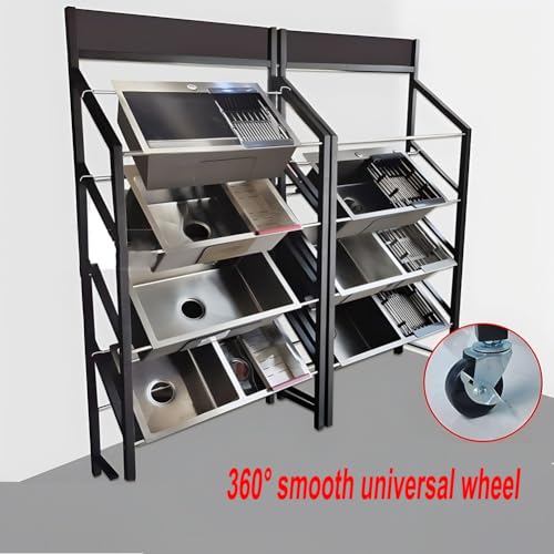 GRRICEPL Washing Hand Basin Display Rack, Kitchen Sink Commercial Shelves, Adjustable Width Universal Wheel Storage Rack,360° Swivel with Universal Wheels