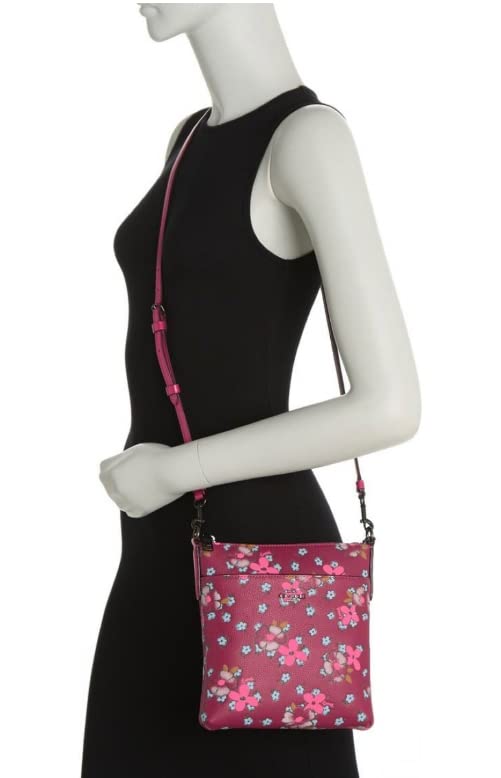 Coach Field Floral Kitt Leather Crossbody Purse in Dark Pink - #1345