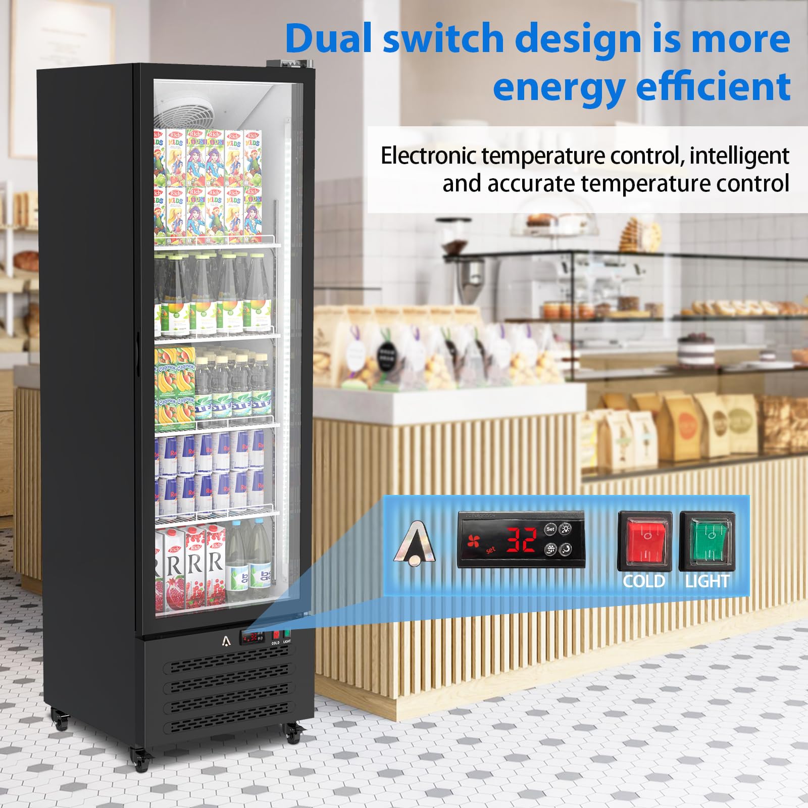 GarveeTech Commercial Display Refrigerator, 11.6 Cu Ft Beverage Refrigerator Display Fridge, Double-layer Glass Door Upright Merchandiser Drink Cooler with Adjustable Shelves & Drink Organizers