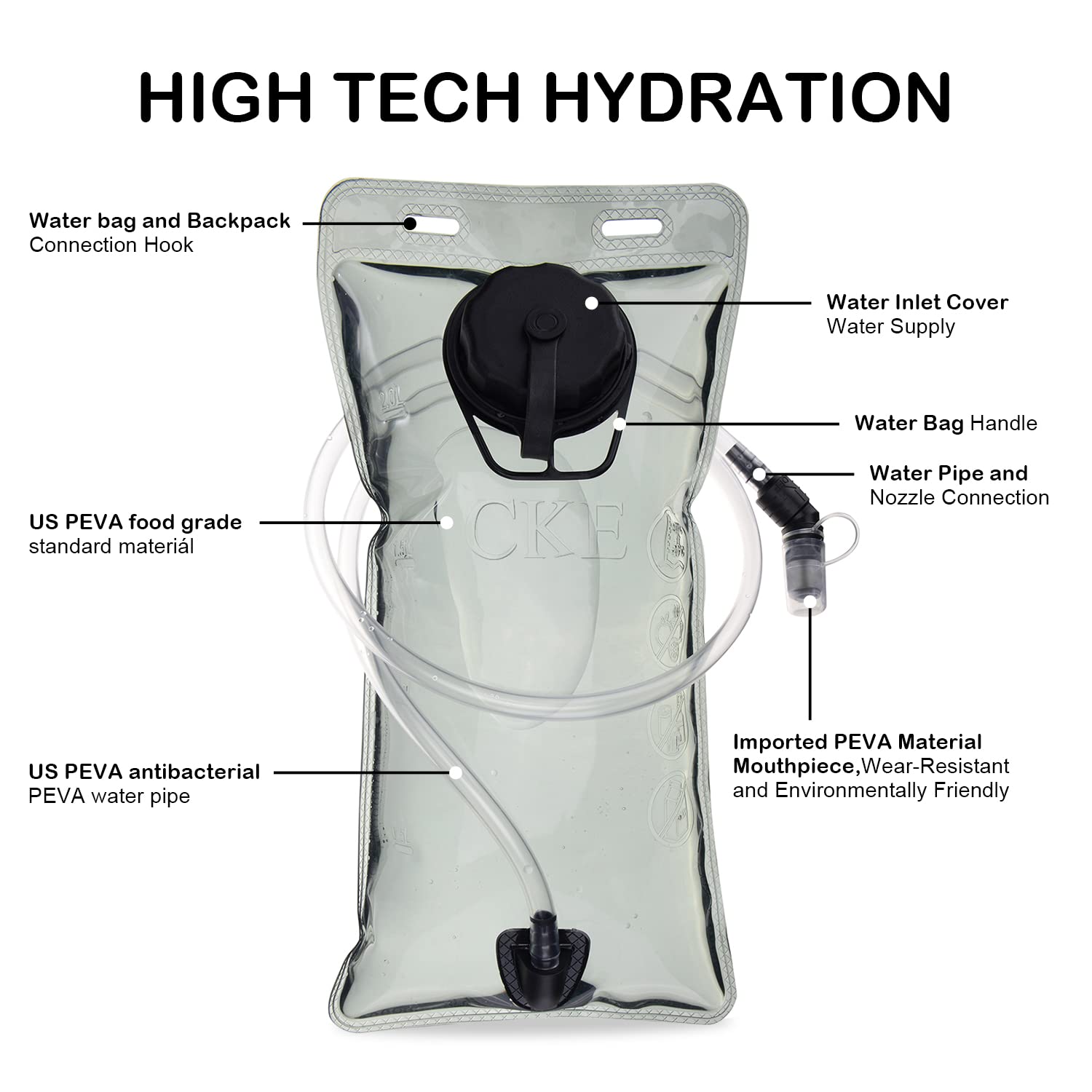 CKE Hydration Backpack with 2L Hydration Bladder Camelback Water Backpack for Men Women Kids for Hiking Running Cycling Biking Ski Camping - Black