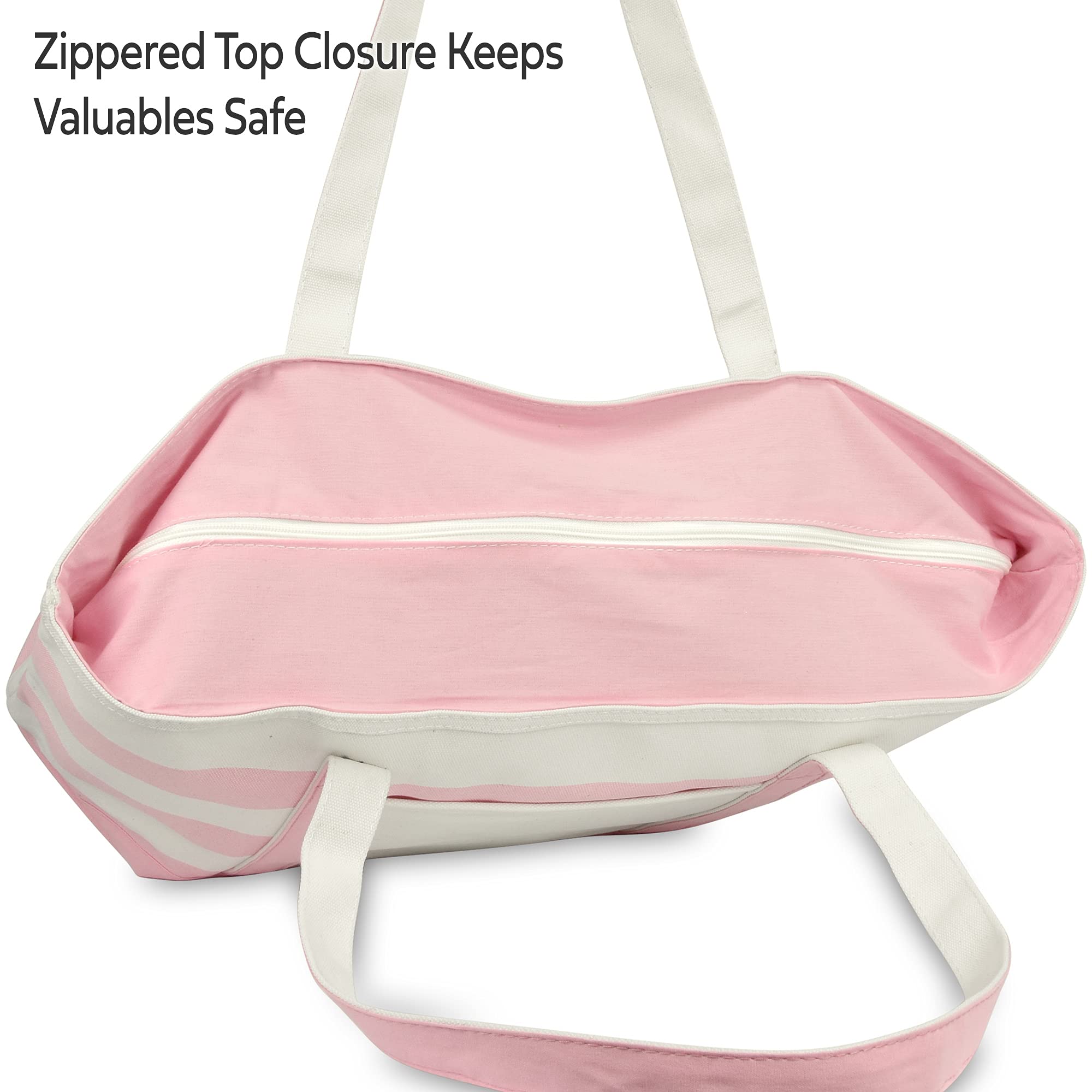 DALIX Striped Beach Bag Tote Bags Satchel Personalized Pink Ballent Letter A