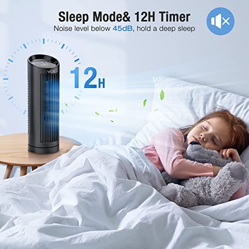 VCK Tower Fan, 80° Oscillating Fan with Remote Control, 13'' Portable Small Desk Fan, Adjustable 3 Speed, 12h Timer, 4 Mode, Personal Quiet Cooling Bladeless Table Fan For Bedroom Office Desktop