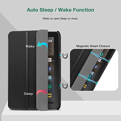MOSISO Case Compatible with Kindle Fire 7 Tablet 12th Generation 2022 Release, Slim Shell PU Leather Trifold Back Protective Smart Stand Cover with Auto Sleep/Wake Function, Black