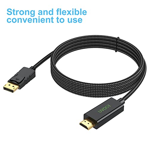DisplayPort to HDMI Cable 6 Feet, Display Port to HDMI Nylon Braid Cables 1080P DP to HDTV Uni-Directional Cord for Dell, Monitor, Projector, Desktop