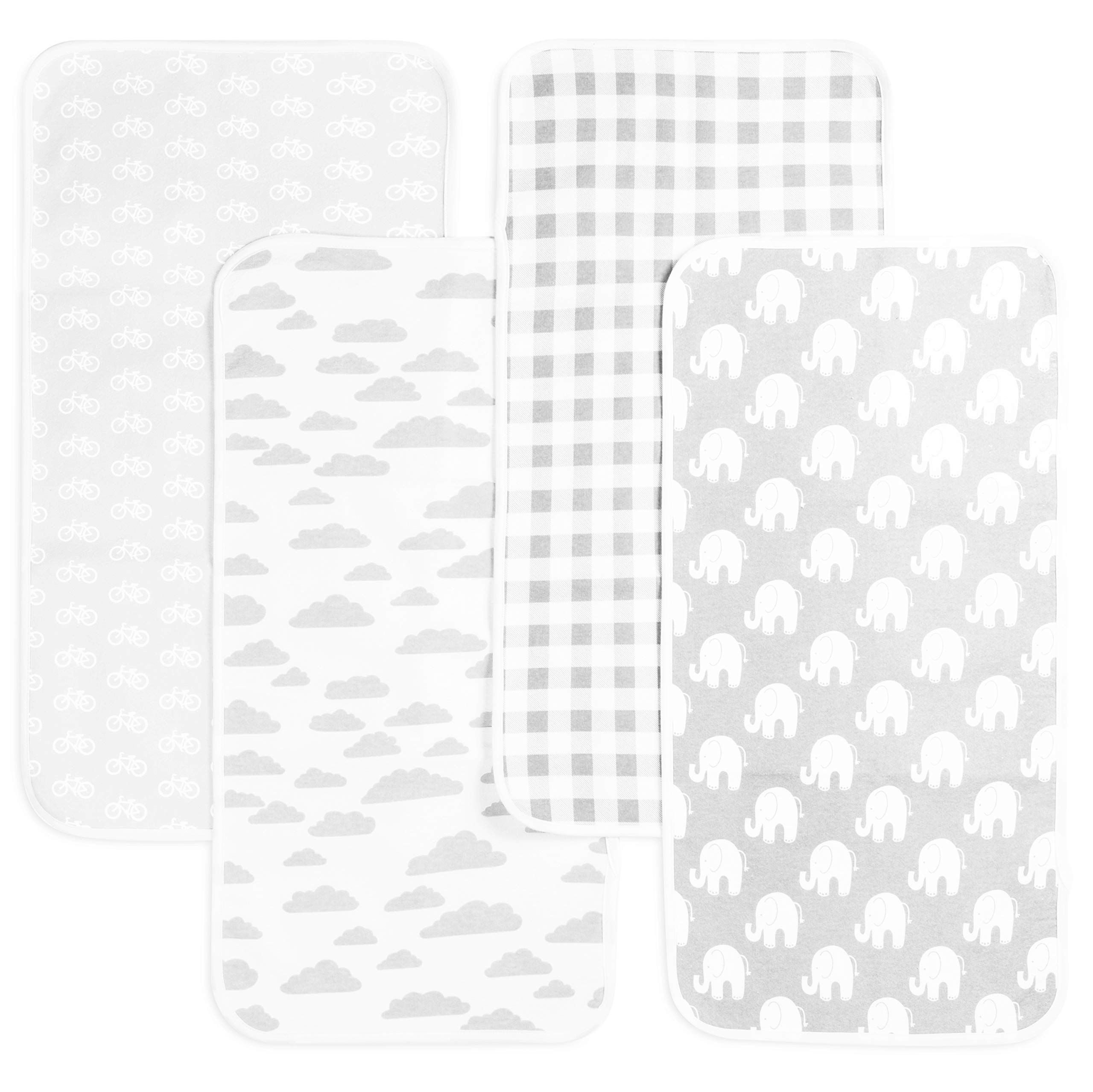 Changing Pad Liner 4 Pack – Waterproof Changing Pad Cover – Wipeable Changing Pad Cover – 100% Cotton Changing Table Pad Cover –Reusable Baby Changing Pad Covers by BaeBae Goods