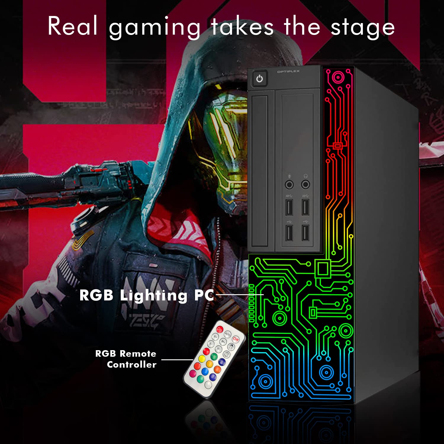 Dell Gaming OptiPlex Desktop RGB Computer PC, Intel Core i7, AMD RX 550 4GB GDDR5, 16GB RAM, 512GB SSD, 24 Inch HDMI Monitor, RGB Keyboard Mouse and Headset, WiFi, Windows 10 Pro (Renewed)