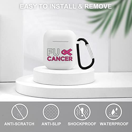 Fuck Breast Cancer Pink Ribbon Silicone AirPods Case Protective Cover Compatible with AirPods 2 & 1 with Keychain