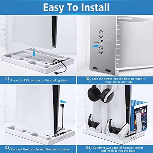 OIVO PS5 Stand with Cooling Fan and Headphone Stand, PS5 Cooling Fan with PS5 Controller Charger for Playstation 5, PS5 Charger with Storage 15 Game