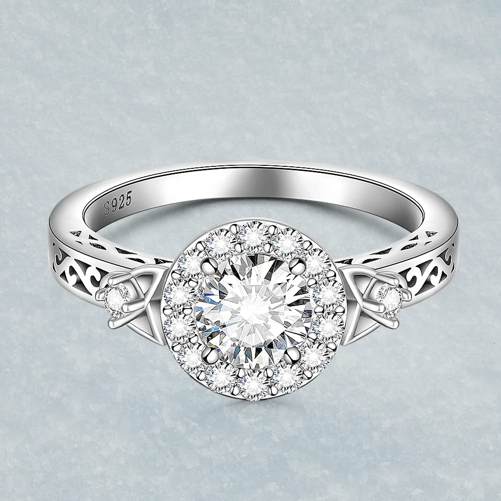 Celtic Knot ring Sterling Silver Cubic Zirconia Diamond Engagement Rings for Women Round Cut Celtic Infinity Wedding Promise Rings for Her Solitaire Anniversary Size 9