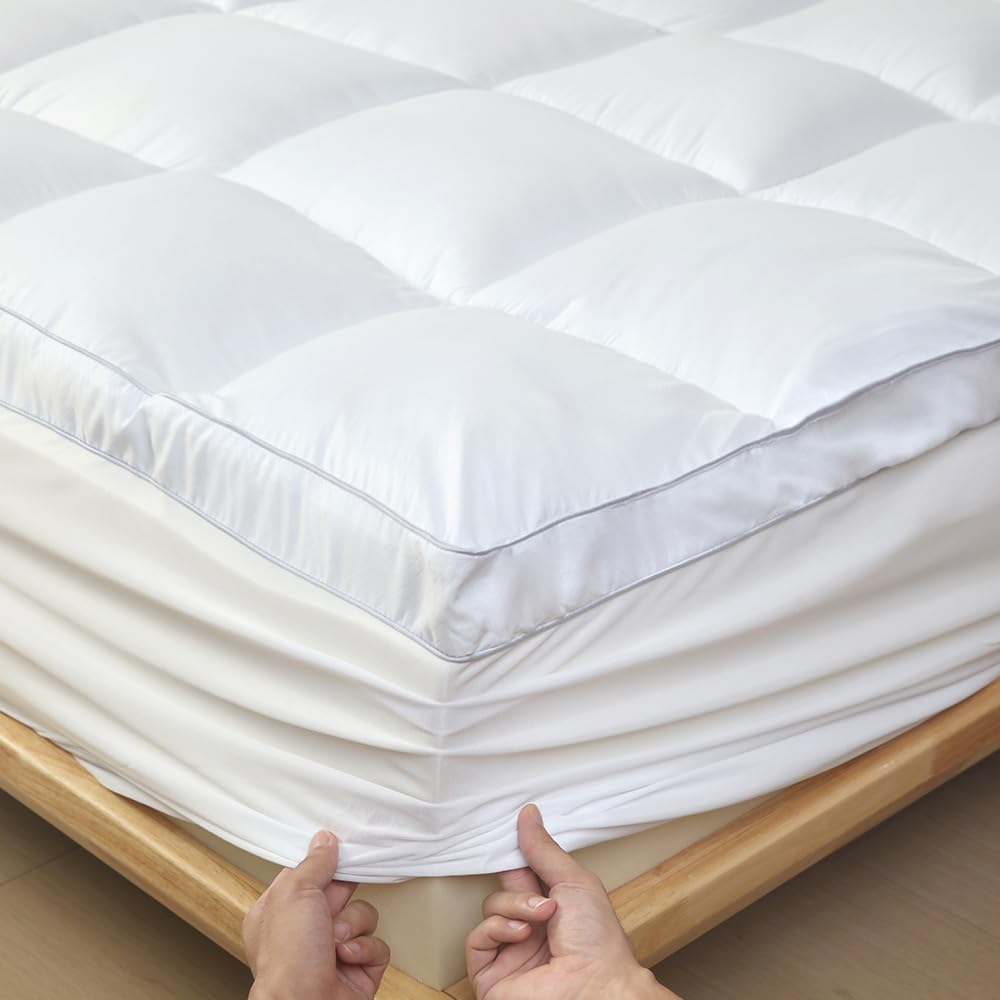 JTE Mattress Topper King for Back Pain,1200G Extra Thick Cooling Mattress Pad Cover for Deep Sleep, 3D Snow Down Alternative Overfilled Pillow Top Mattress Protector with 8-21 Inch Deep Pocket(76*80)