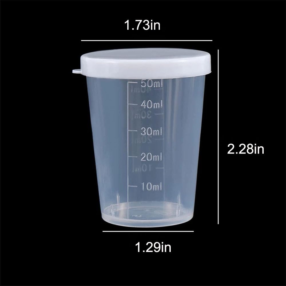 HUAXIUZH 10Pcs 50ml Plastic Transparent Measuring Cups With Lid Test Calibration Liquid Container Measuring Tools