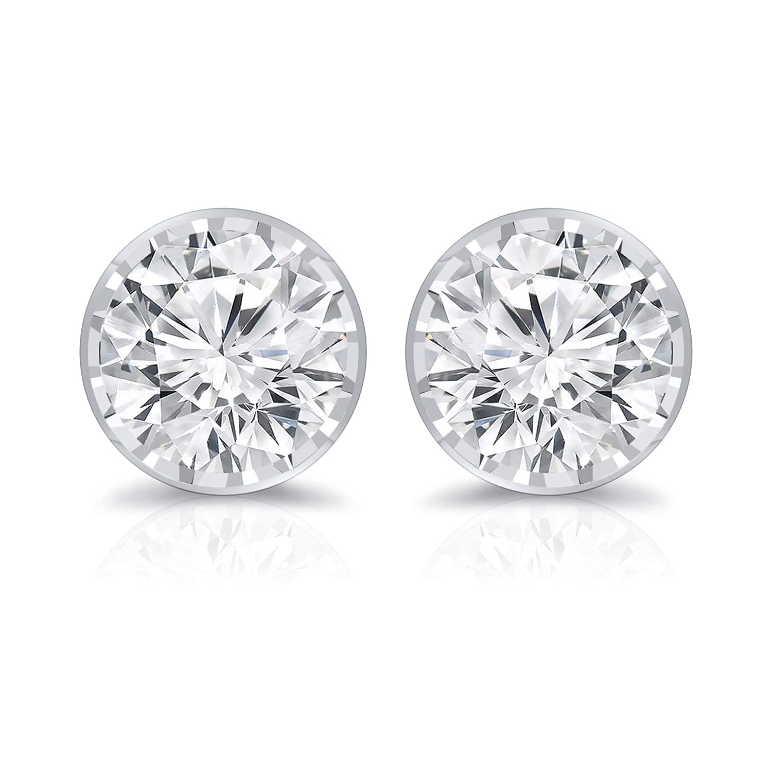 Diamond Wish 1/4 Carat Lab Grown Diamond Round Stud Earrings in 14k White Gold (G-H, SI2-I1, cttw) Bezel-set Push Back