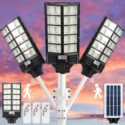 ilkqeppe Waterproof Solar Street Light, 3 Pcs Solar Energy 240 Degree Coverage Area Garden Lamp, 1152 Light Beads Outdoor Light, Large Capacity Battery Pavement Solar Street Light Black