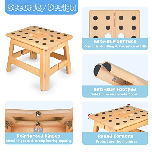 Jiodux Wooden Folding Step Stool 3rd Generation, 9.2" Height Step Stool for Adults & Kids, Child' Foldable Wood Step Stool for Bed, Kitchen, Outdoor, Holds up to 300lbs, Patented Product-1 Pack